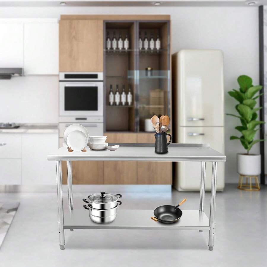 36 X 24 Inches Stainless Steel Kitchen Prep Table With Backsplash, NSF ...