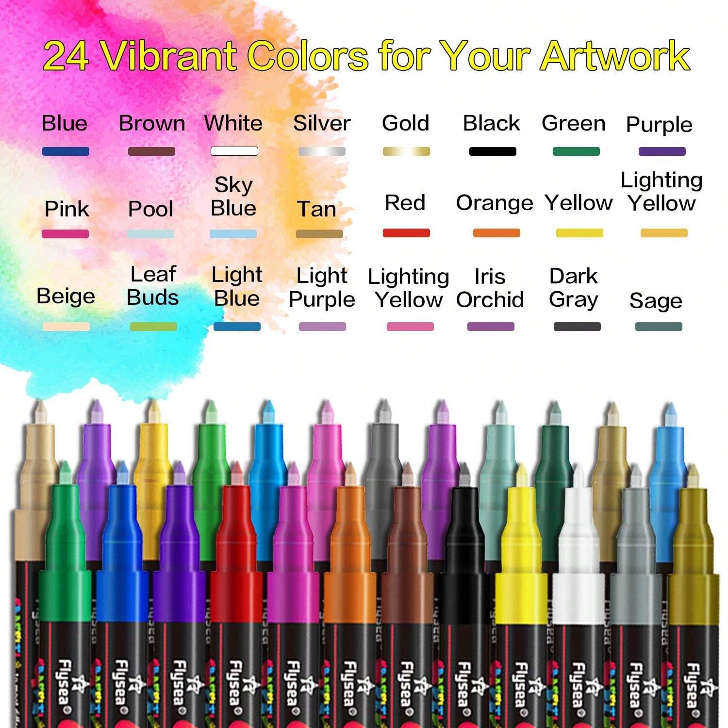 24 Colors Acrylic Graffiti Pens Premium Ultra-Fine For Artists ...