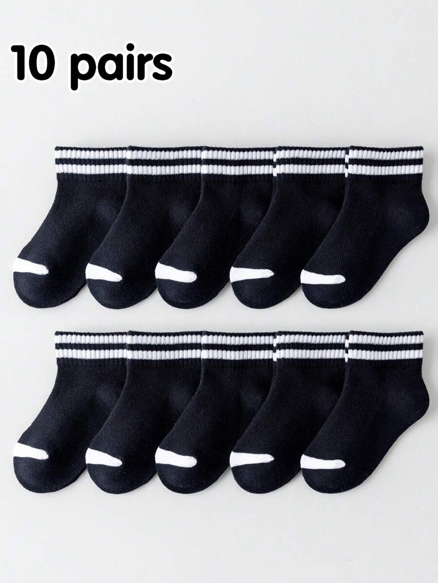 [10 Pairs Of Black] Summer Mesh Thin Boys And Girls Socks With Black ...
