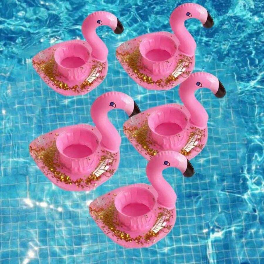1/3/5pcs Summer Glitter Flamingo Cup Holder, Inflatable Drink Holder ...