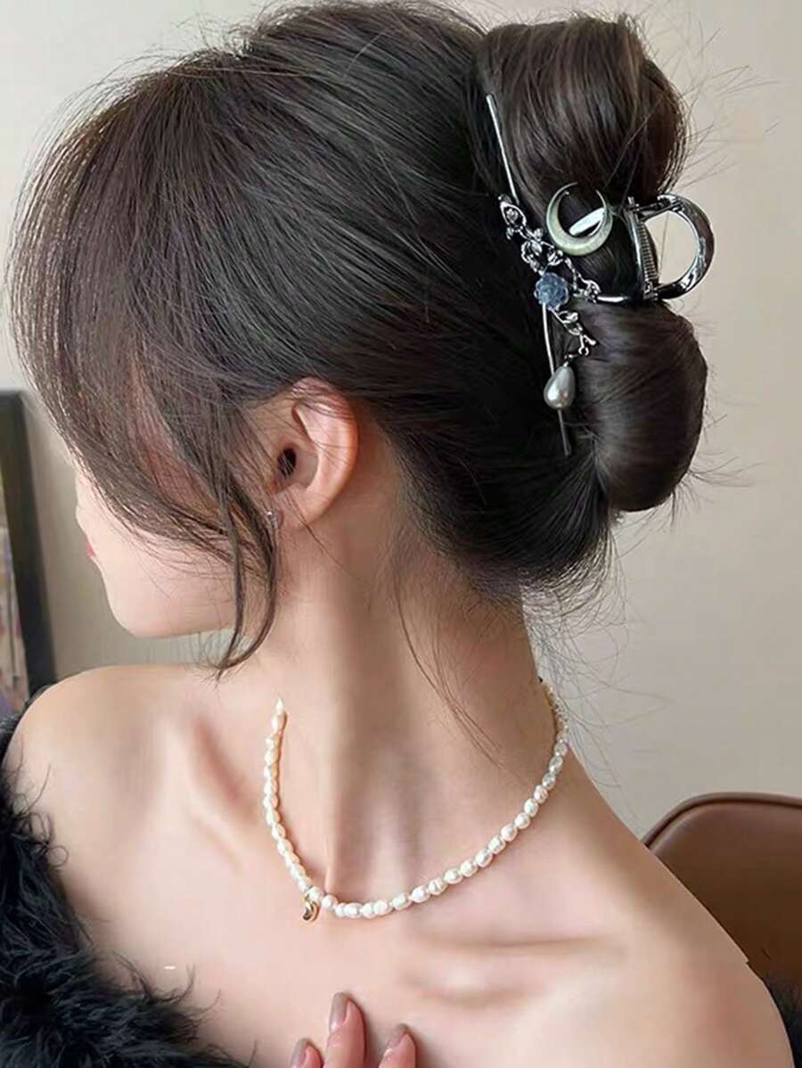 1pc Elegant Chinese Style Crescent-Moon Shaped Hair Claw With Plum ...