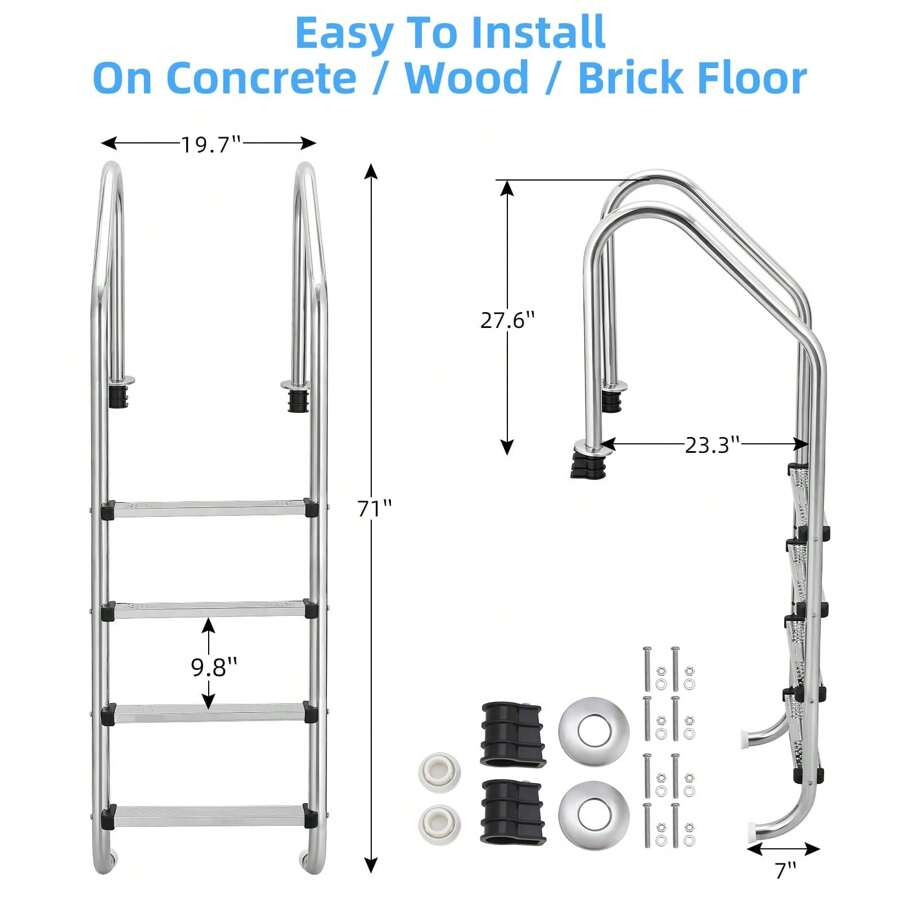 Pool Ladder 304 Stainless Steel Non-Slip Swimming Pool Ladder Heavy ...