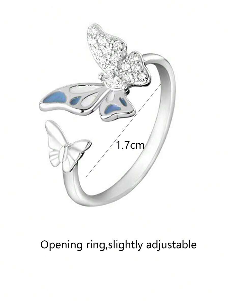 1pc Light Luxury Exquisite Blue Dripping Glaze Double Butterfly High-Value Fairy Ring | SHEIN ...