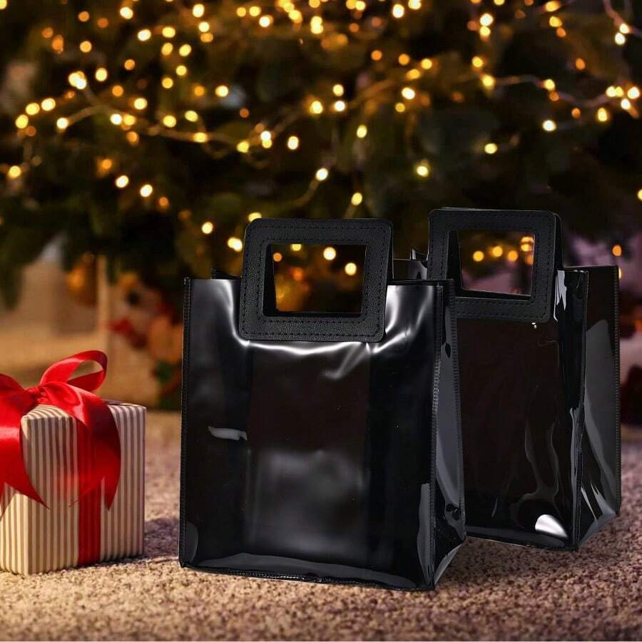 Black Transparent PVC Gift Bag With Handle, Reusable Plastic Tote Bag ...