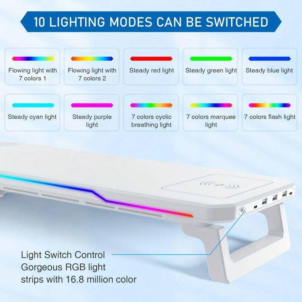 RGB Aluminum Monitor Stand Riser With 3 USB Ports Support Data Transfer ...