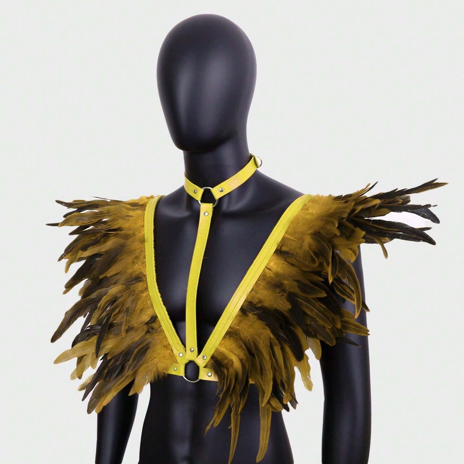 Men Gothic Natural Real Feather Epaulet Shrug Shoulder Leather With ...