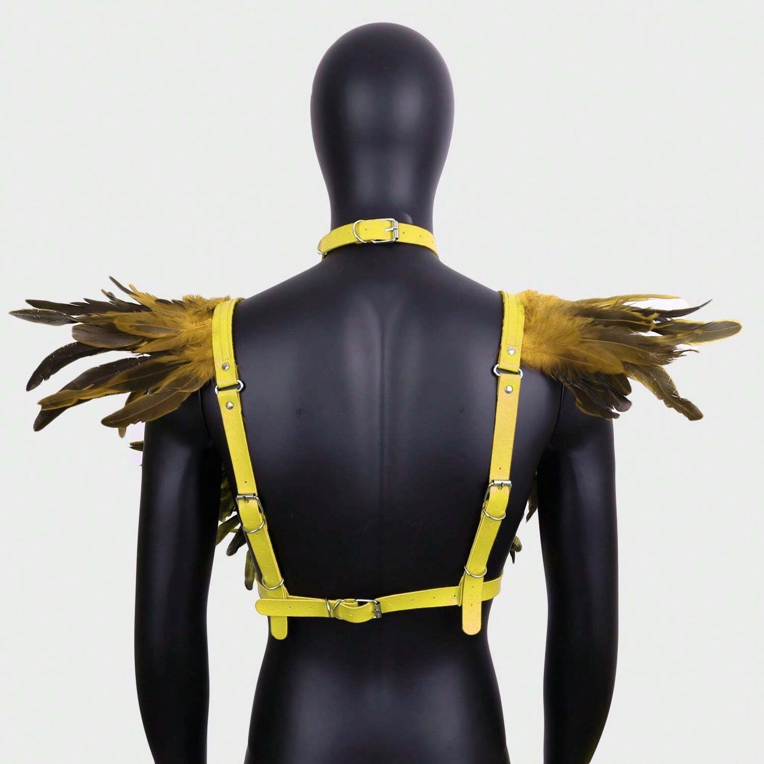 Men Gothic Natural Real Feather Epaulet Shrug Shoulder Leather With ...