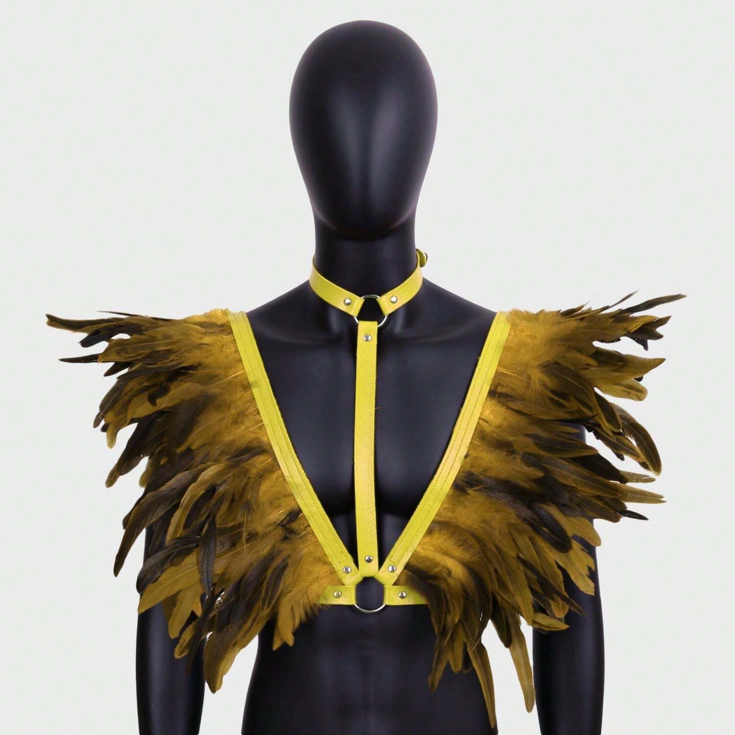 Men Gothic Natural Real Feather Epaulet Shrug Shoulder Leather With ...