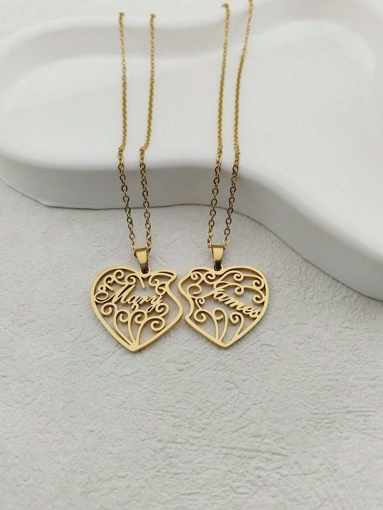 1 Set de 2 Collares personalizados de acero inoxidable con diseño hueco ...