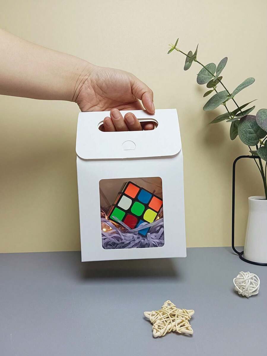 10pcs White Gift Paper Boxes With Window, Portable Packaging Boxes For ...