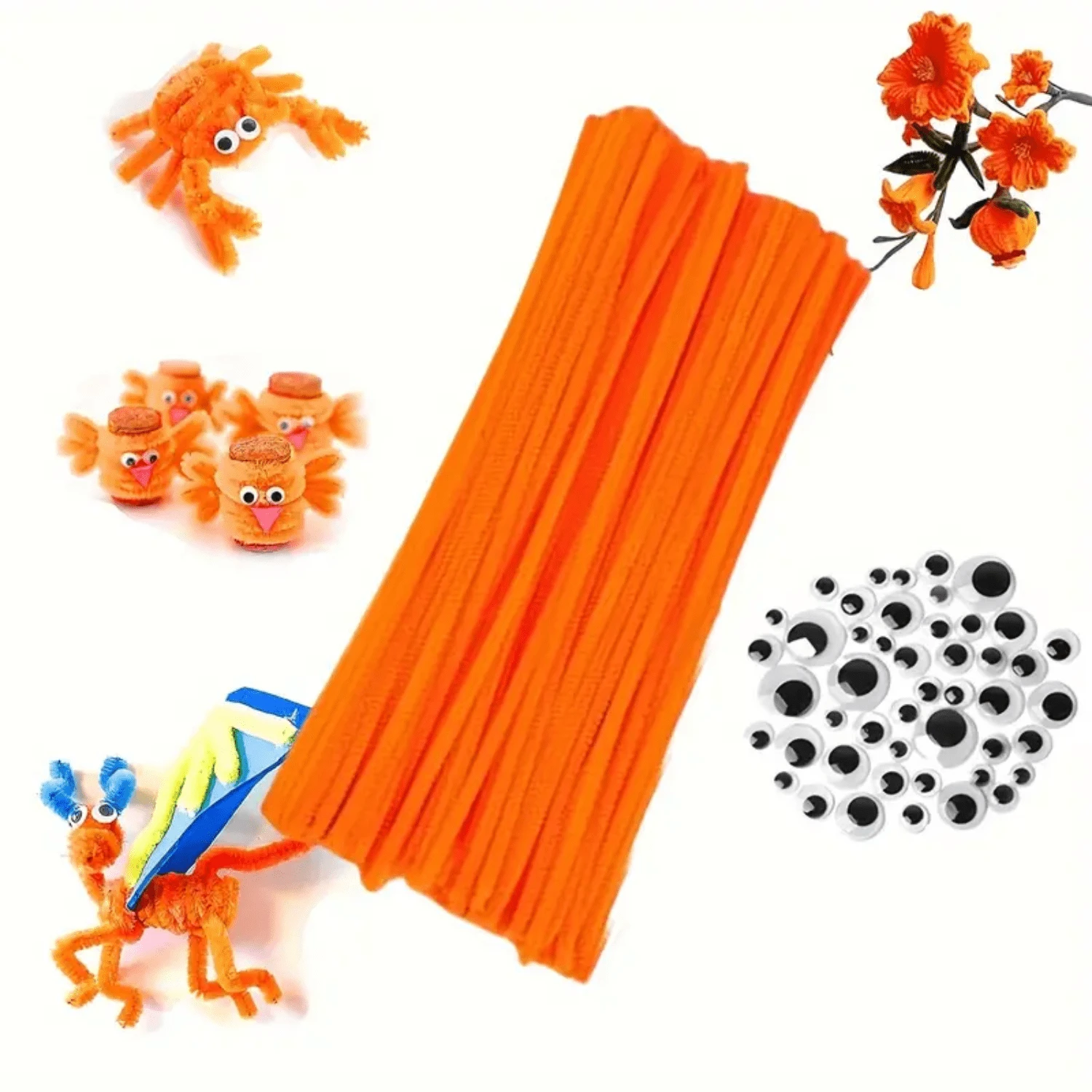 130pcs Pipe Cleaners Pom Poms Googly Eyes,Includes 100pcs Chenille ...