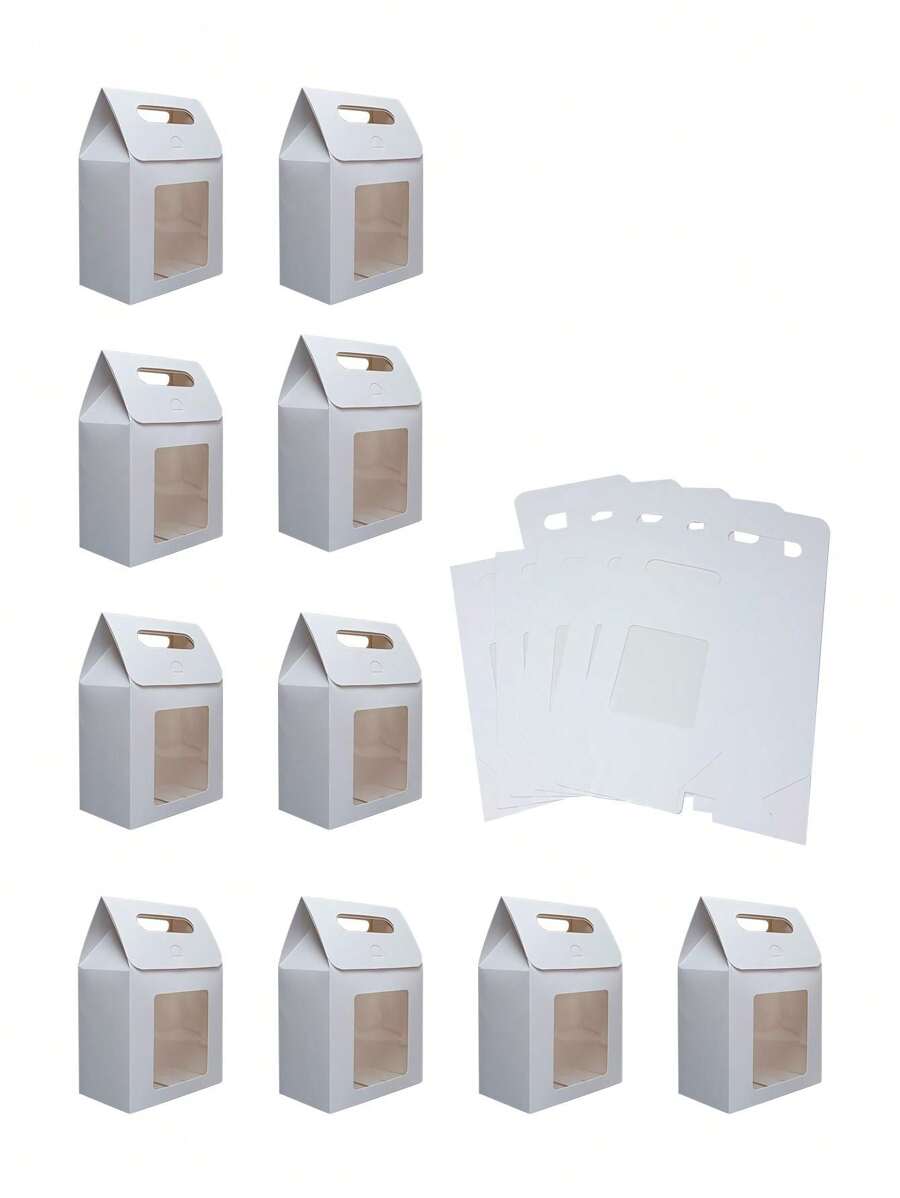10pcs White Gift Paper Boxes With Window, Portable Packaging Boxes For ...