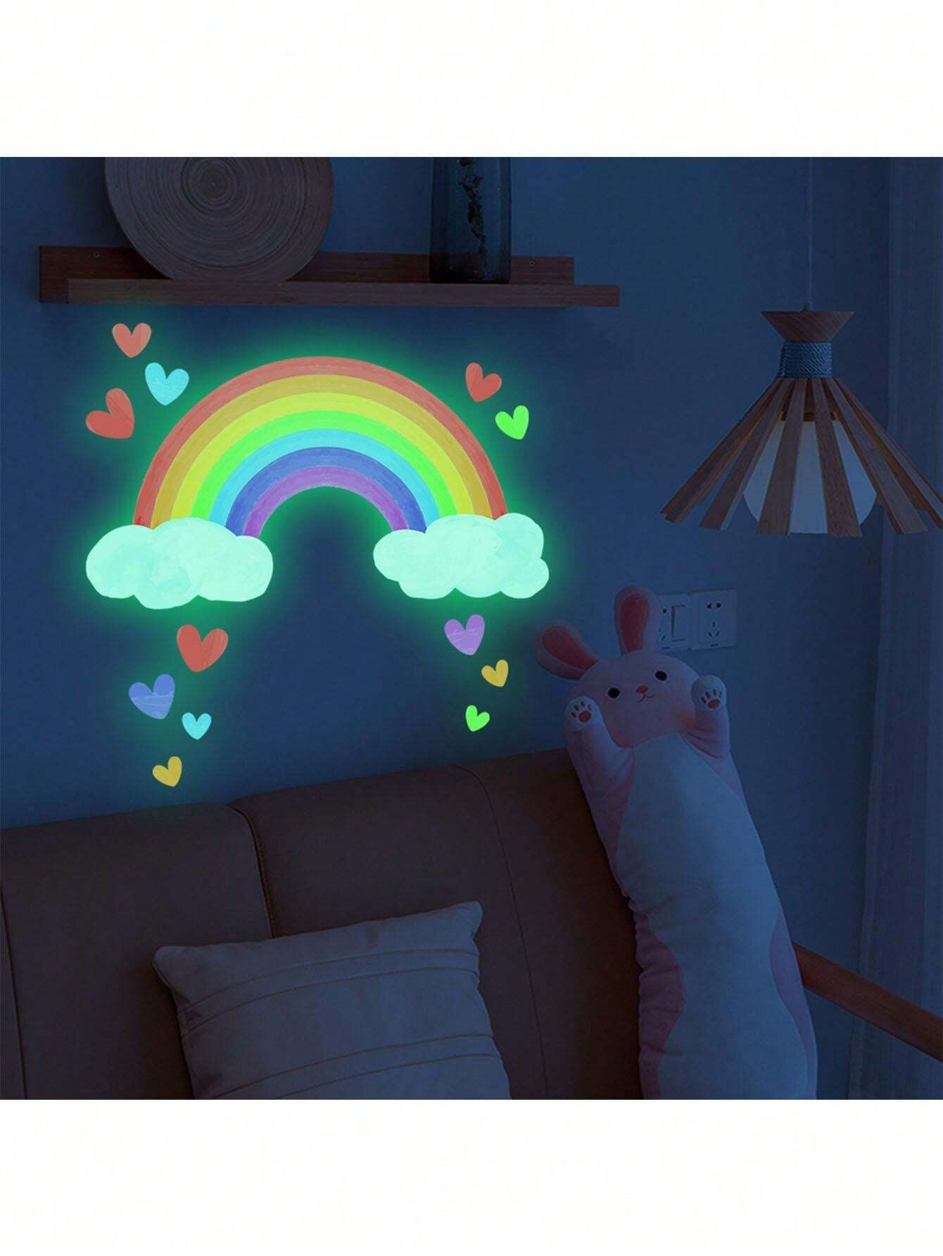 Glow In The Dark Rainbow Cloud Heart Wall Sticker, Self-Adhesive Night ...