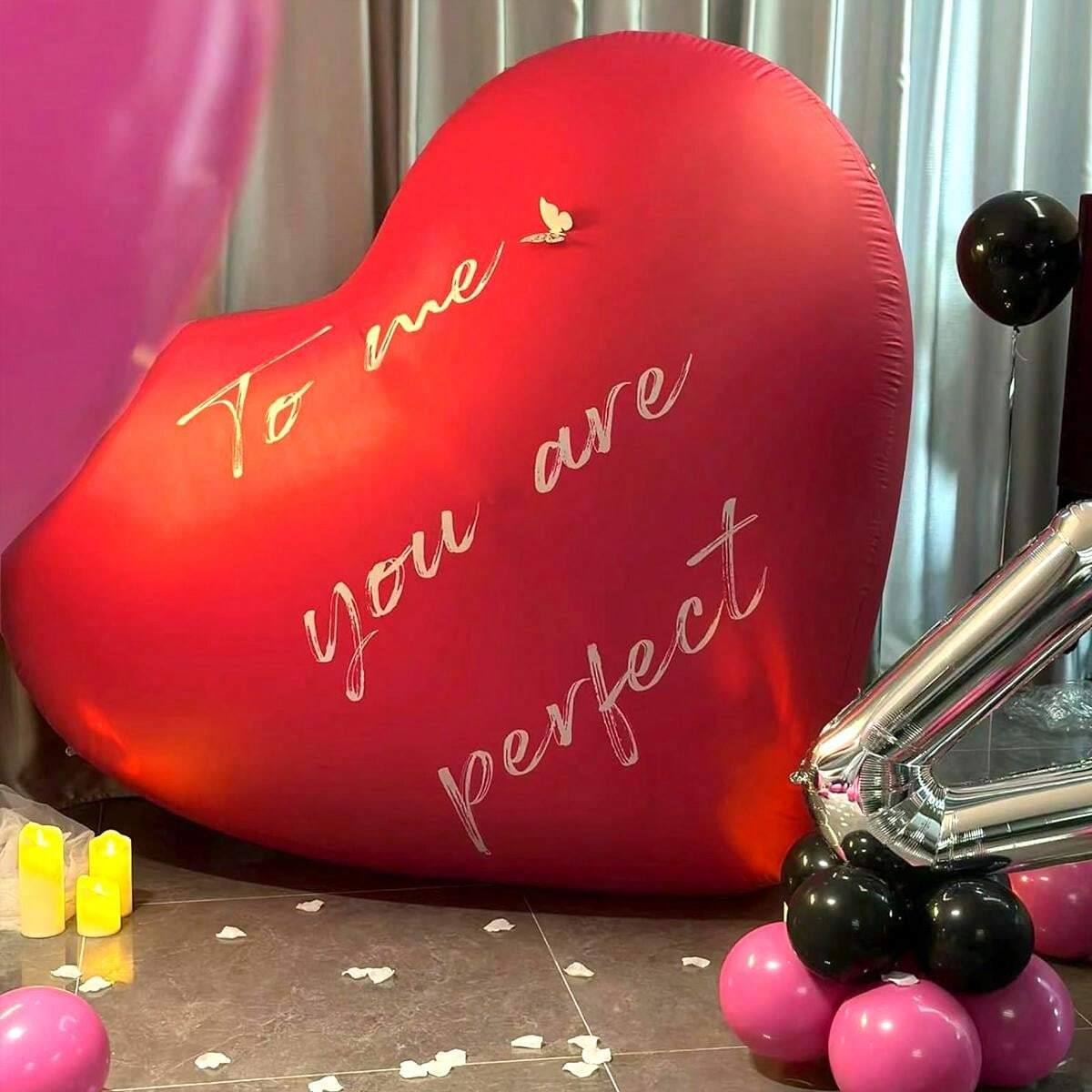 1pc 70 Inches Huge Red, Pink, Golden Nylon Heart Balloon (Pen Not ...