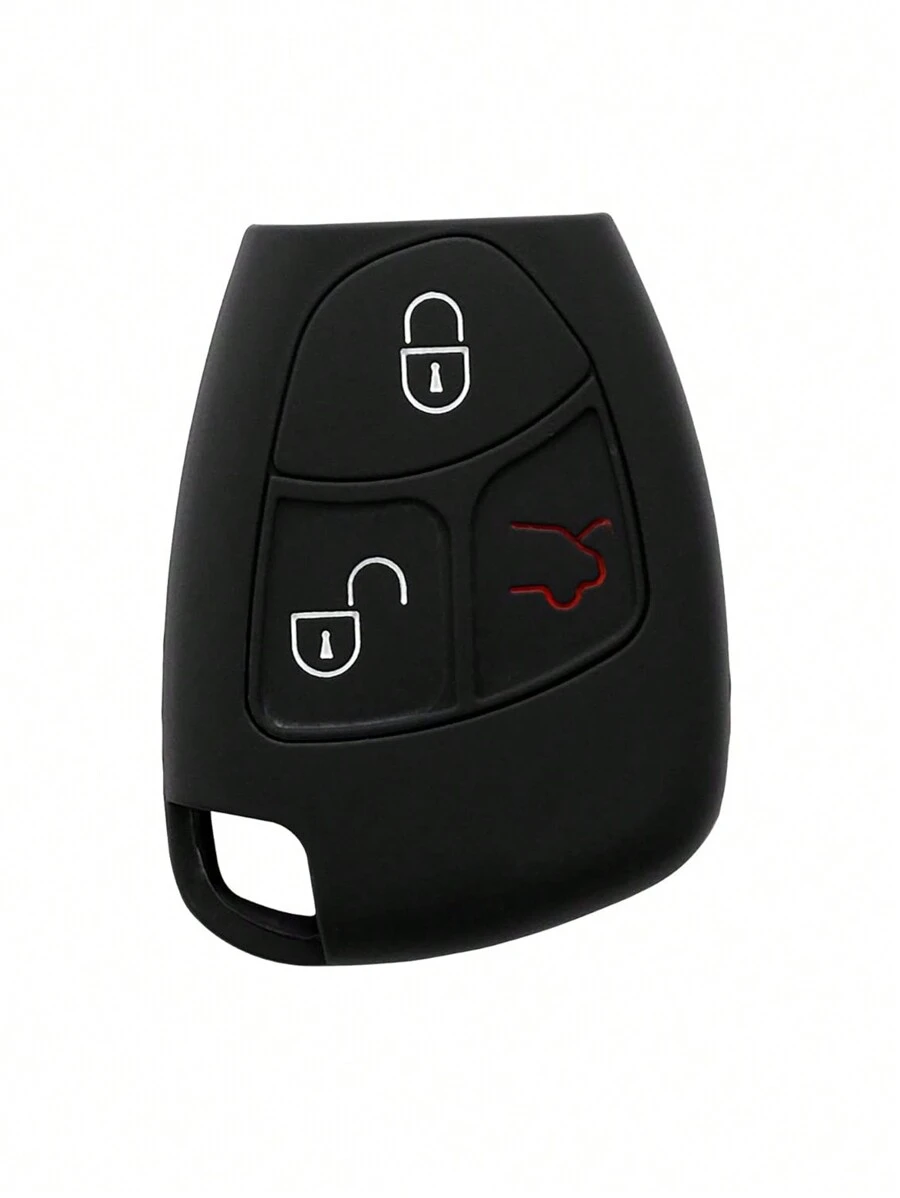 1pc Black Silicone Car Key Protective Cover For 3-Button Smart Mercedes ...