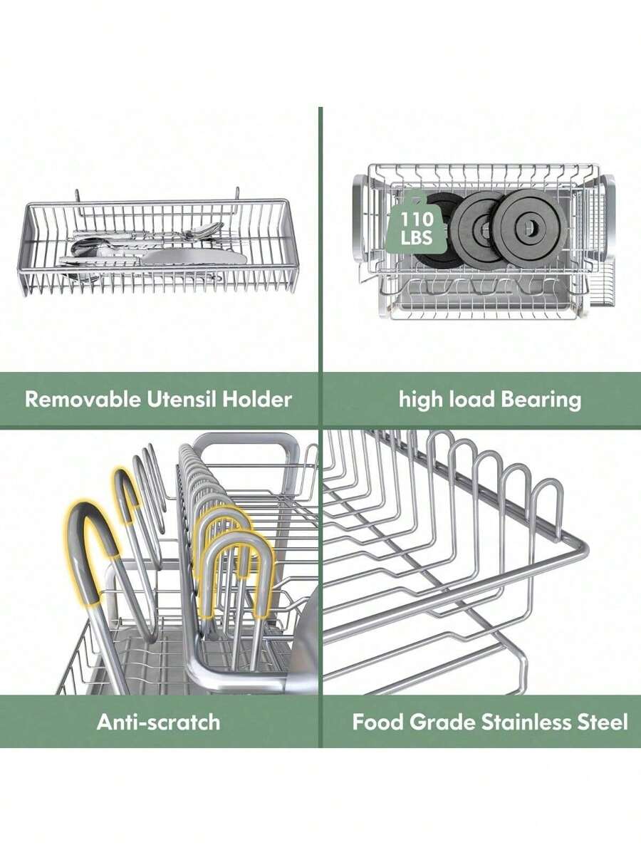 2 Tier Dish Drying Rack And Drainboard Set, Large Stainless Steel Dish ...