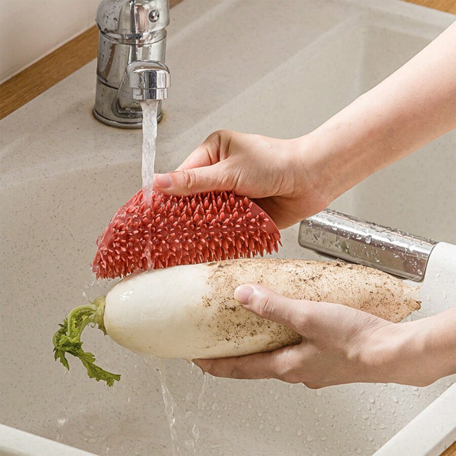 Silicone Kitchen Cleaning Brush - Fruit & Veggie Scrubber - Durable ...