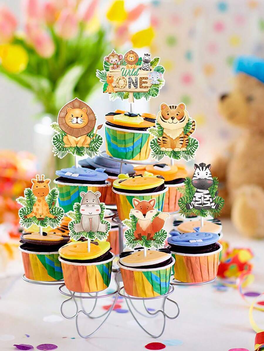 12pcs/Set-Jungle Animals Theme Cupcake Toppers Birthday Party Wild ...