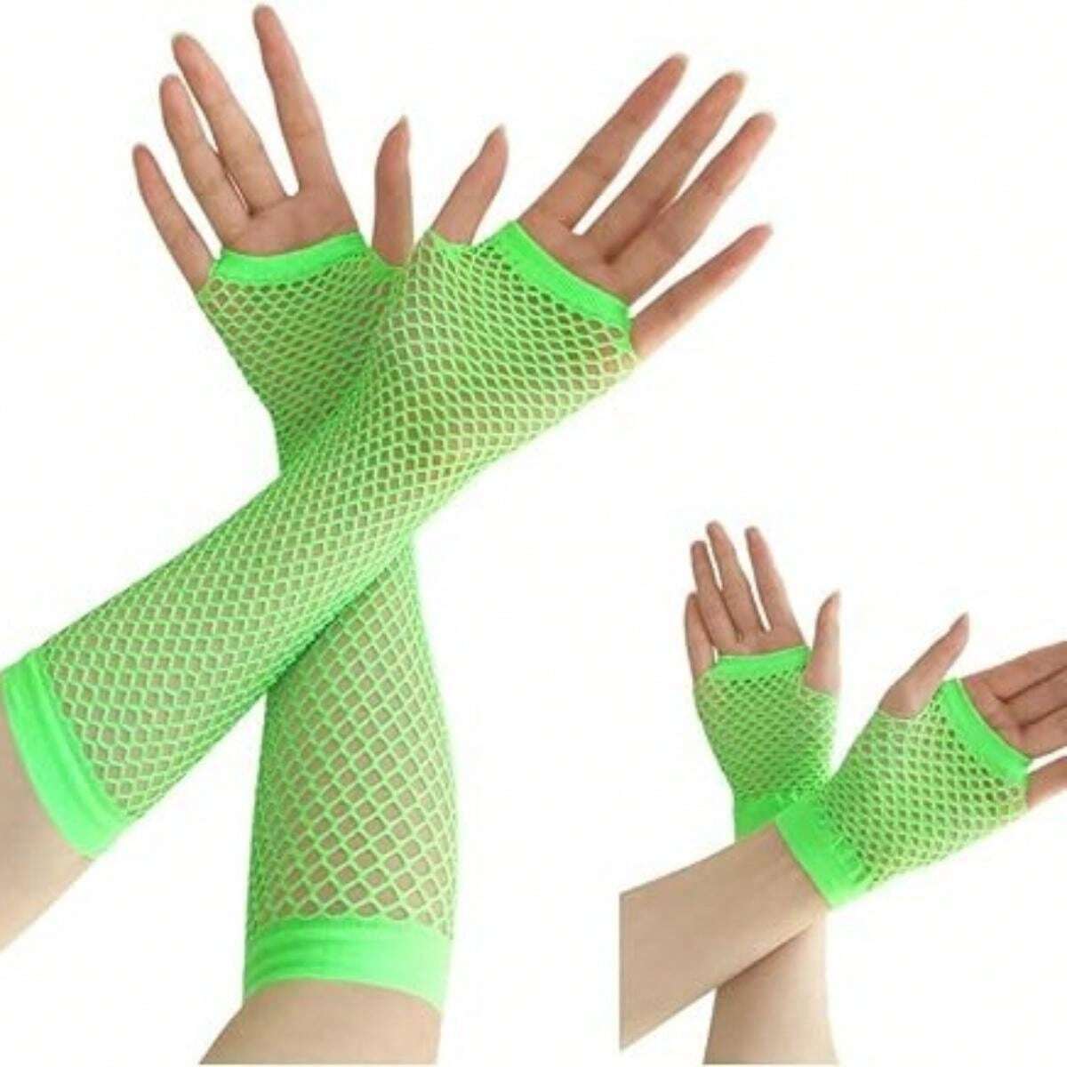 2 Pairs For 1 Set Neon Party Gloves 80s Fishnet Gloves Long And Short ...