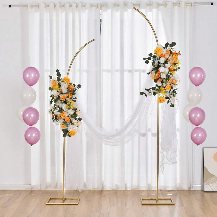 Metal Balloon Arch Backdrop Stand Set Of 2 Gold Curved Top Wedding Arch ...