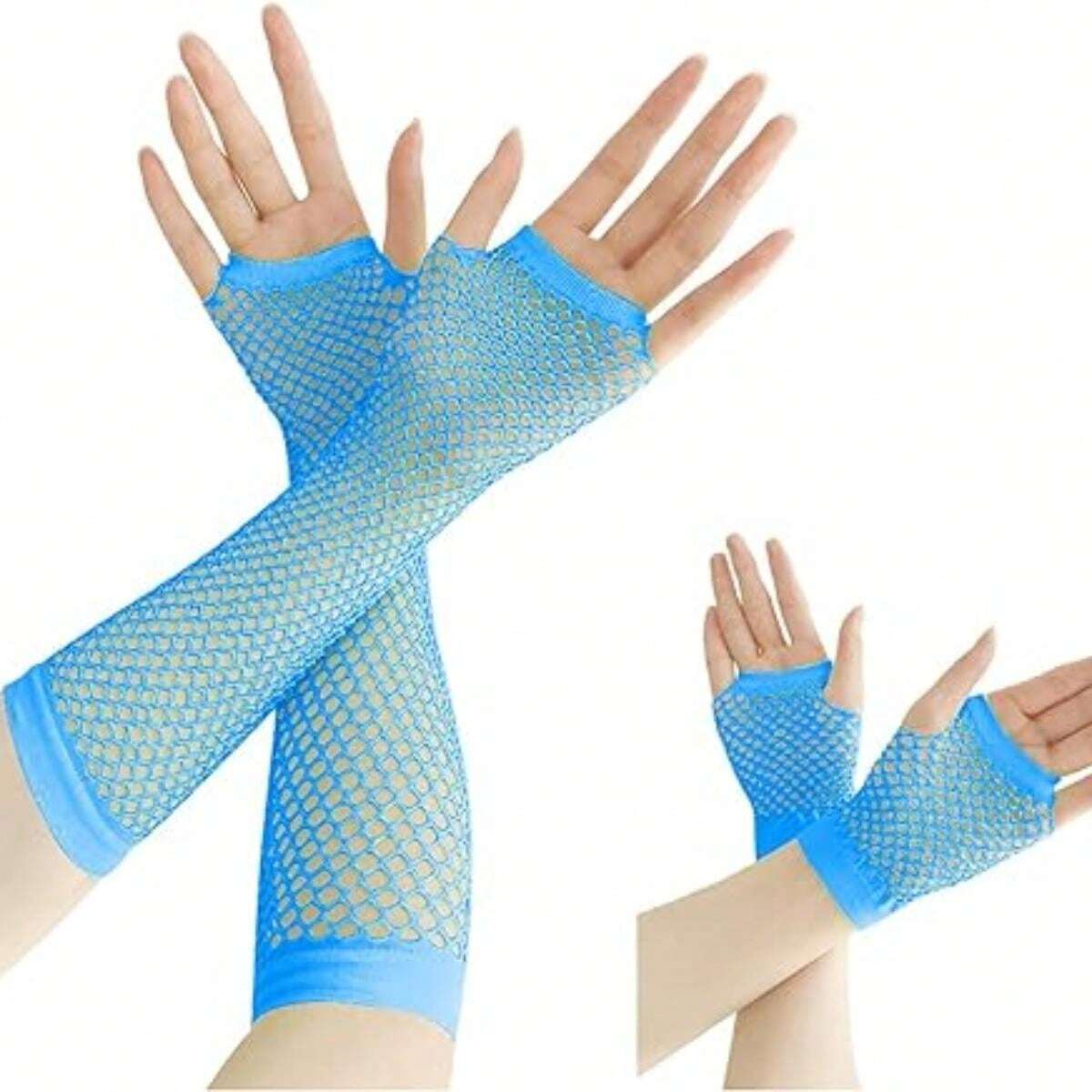 2 Pairs For 1 Set Neon Party Gloves 80s Fishnet Gloves Long And Short ...