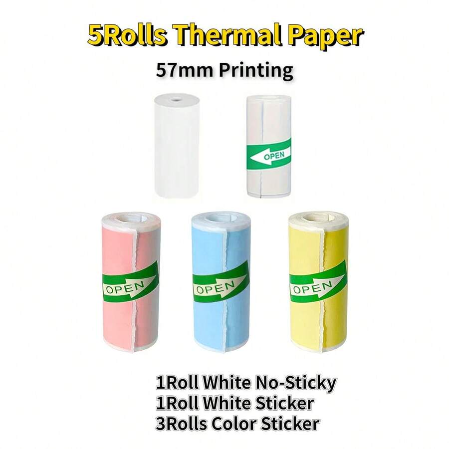 5Rolls Mini Photo Printer Paper Rolls Thermal Paper 57*25MM White Color ...