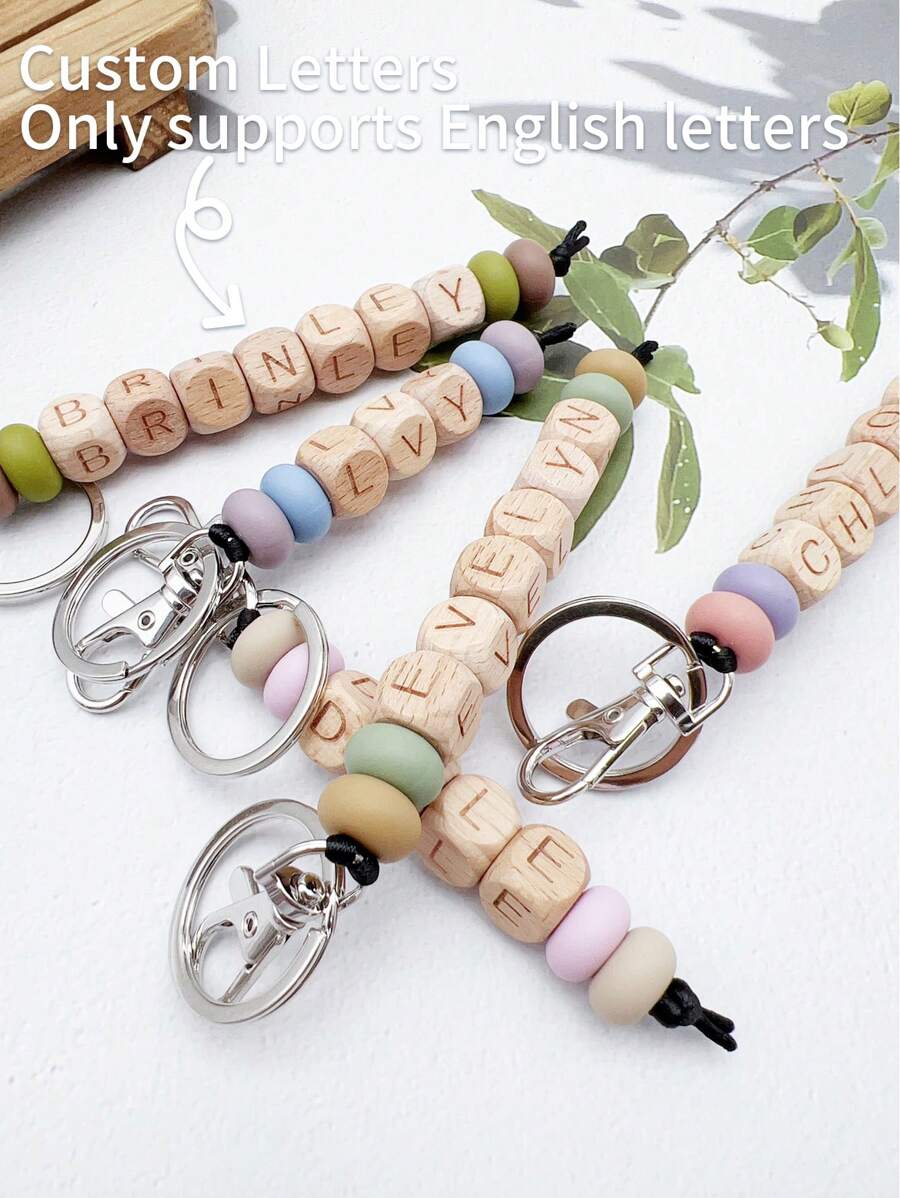 Customized Silicone Abacus Bead Keychain With Wooden Letter Beads, Name ...