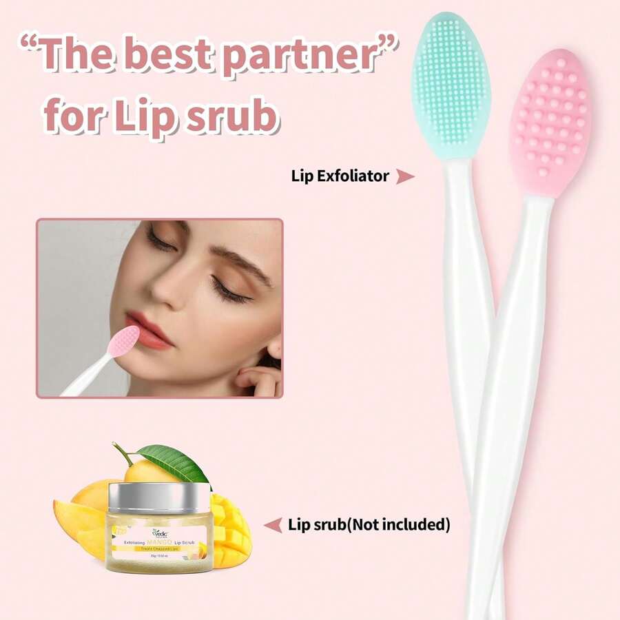2 Pcs Silicone Exfoliating Lip Brush With Container, Double Sided ...