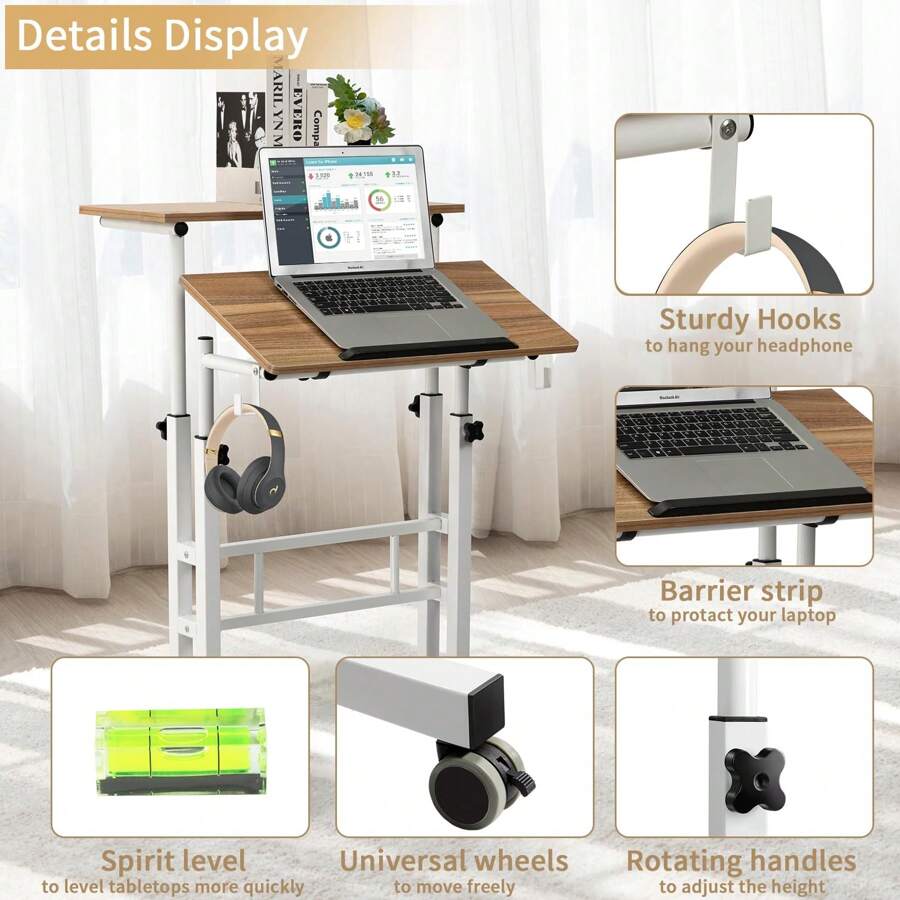 Mobile Standing Desk, Portable Stand Up Desk, Height Adjustable Small ...