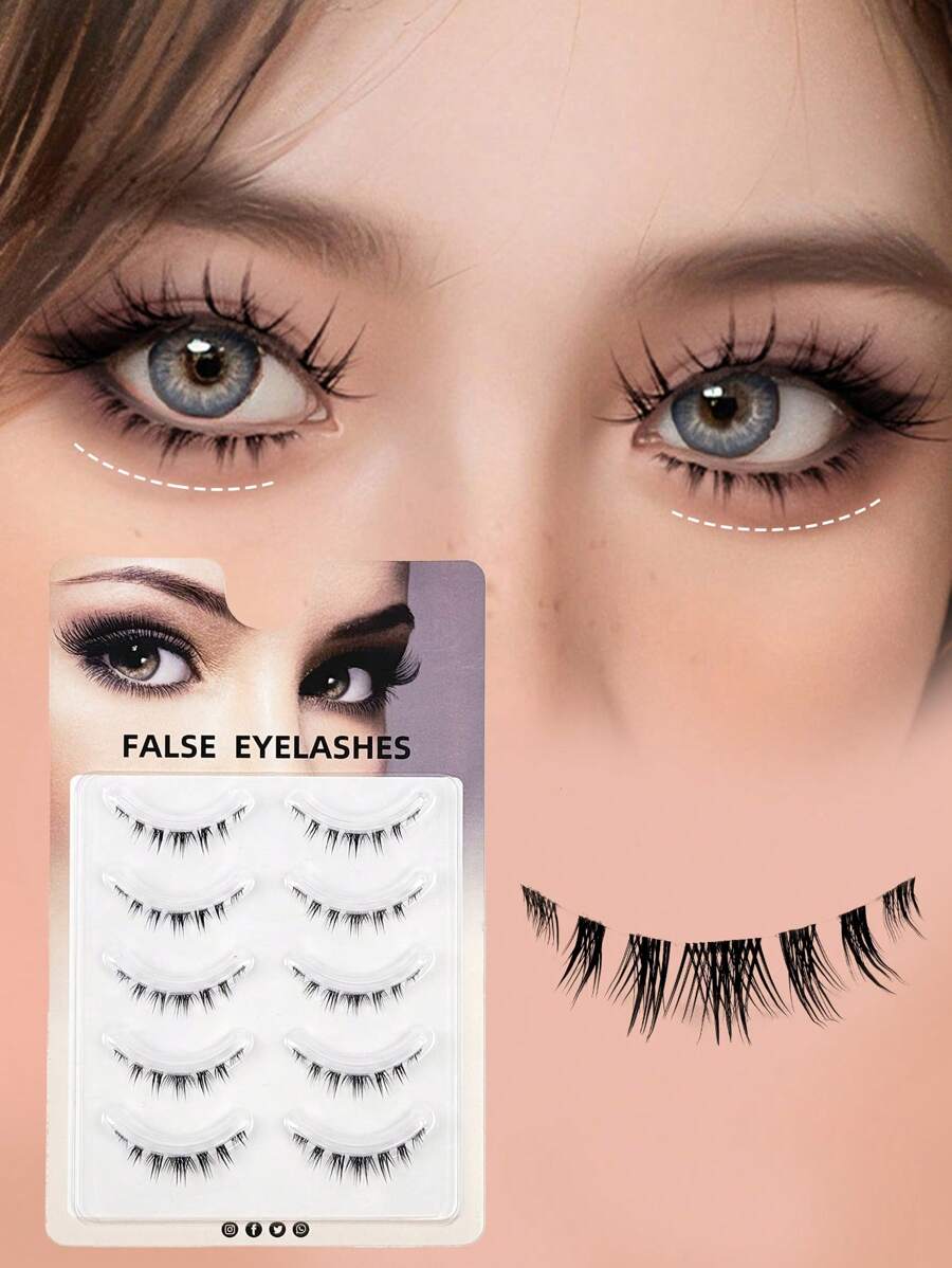 5 Pairs/Set Fake Lower Eyelashes, Natural-Looking Transparent Stem And ...