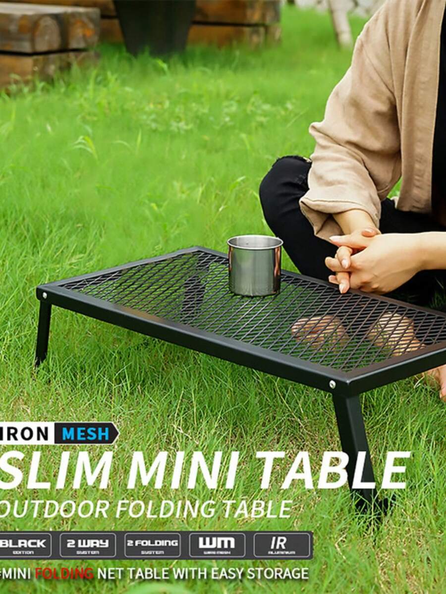 One Black Outdoor Folding Mesh Table, Camping Portable Waterproof ...