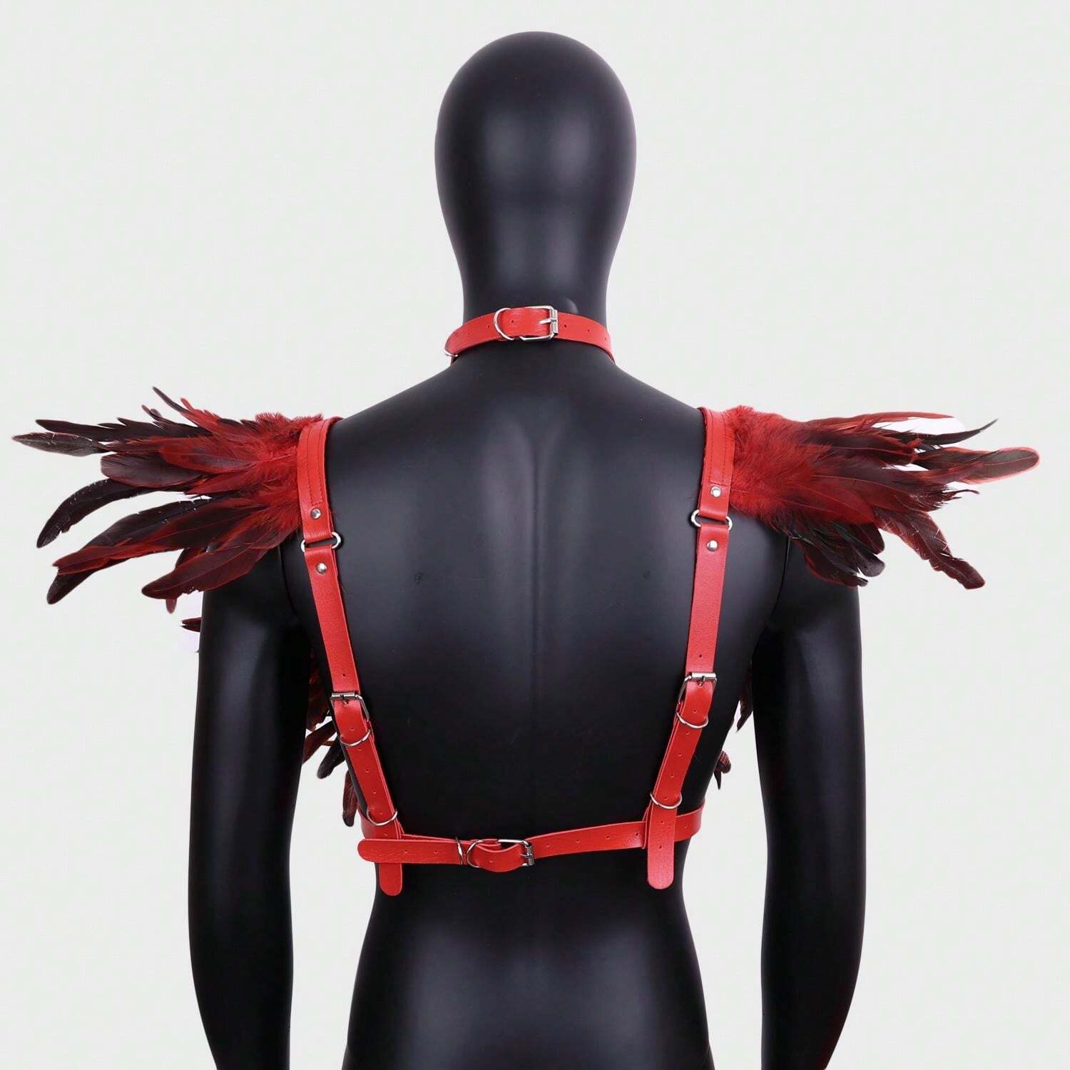 Men Gothic Natural Real Feather Epaulet Shrug Shoulder Leather With ...