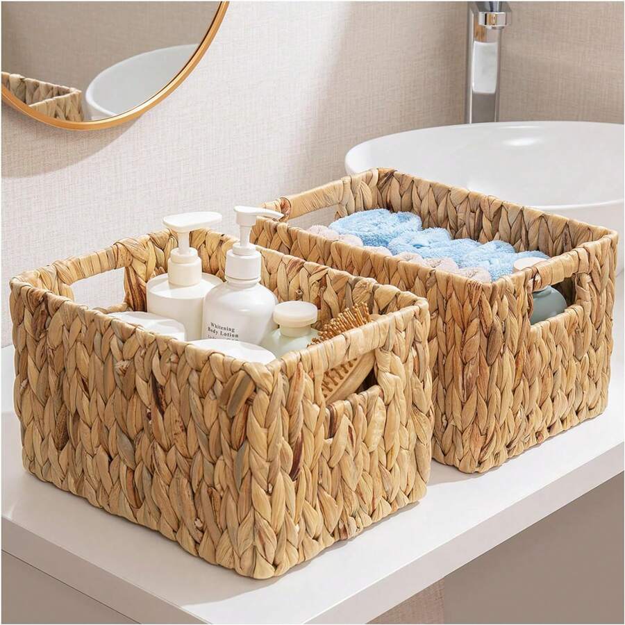 Wicker Storage Basket Hand-Knitted Wicker Baskets, Water Hyacinth ...