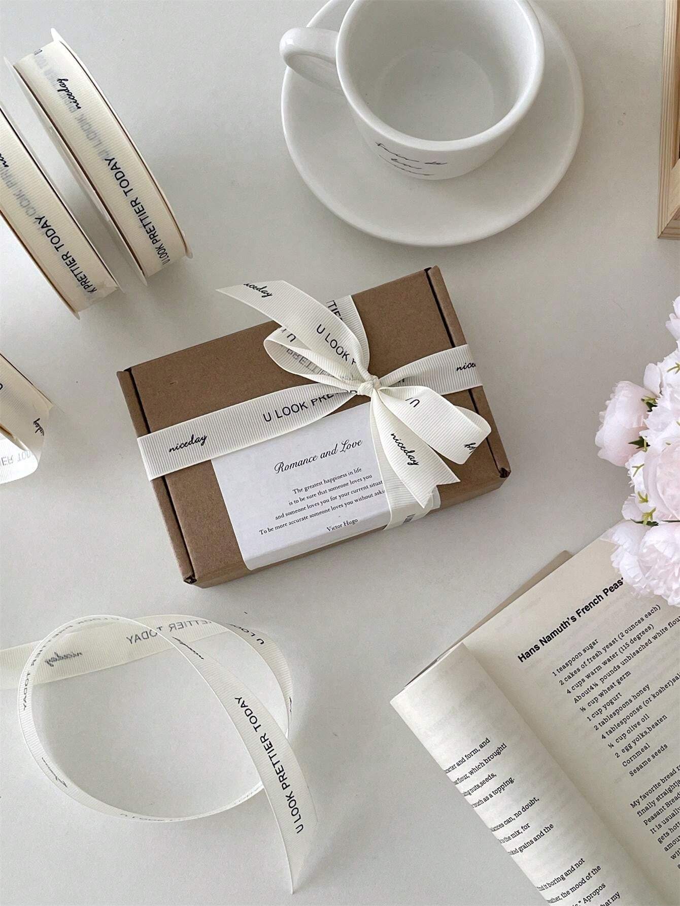 1 Roll DIY Slogan Pattern Ribbon Satin Ribbon Gift Wrapping Ribbon For ...