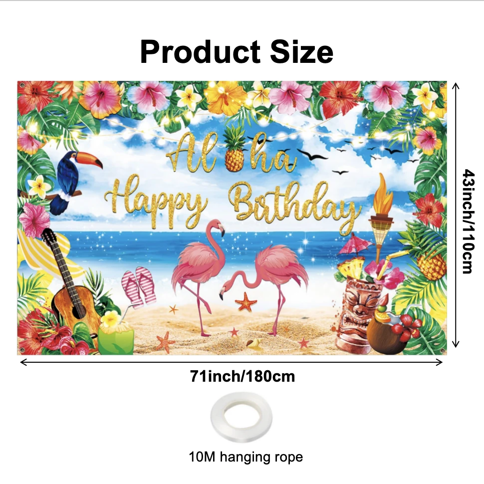 1 Pc Hawaiian Aloha Happy Birthday Party Decoration, Extra Large Summer ...