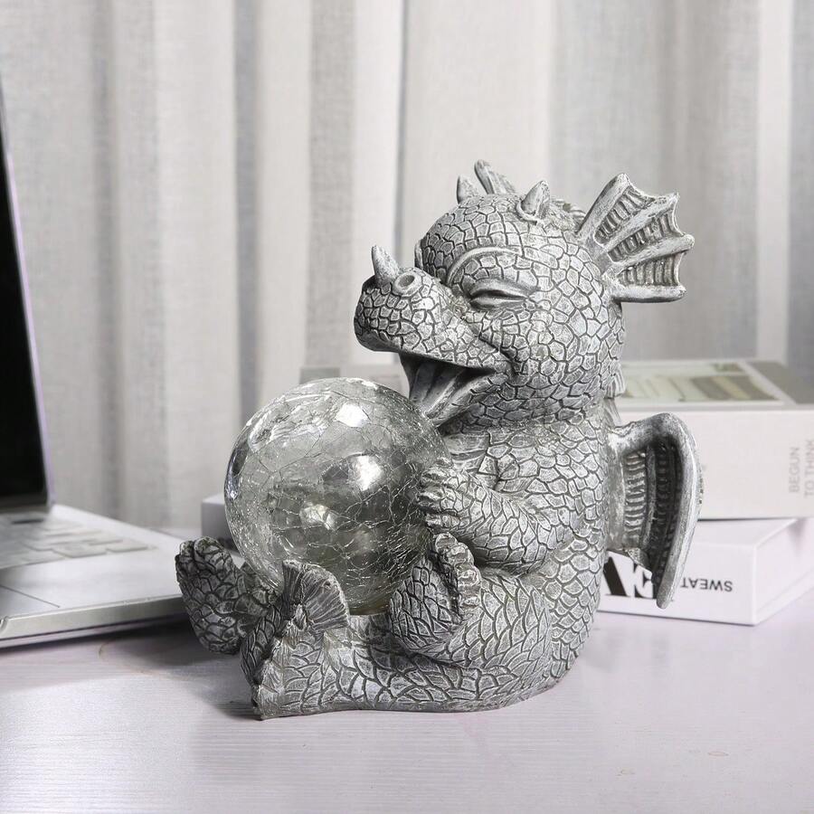 Solar-Powered Winged Dragon Garden Light - Resin Outdoor Sculpture For ...