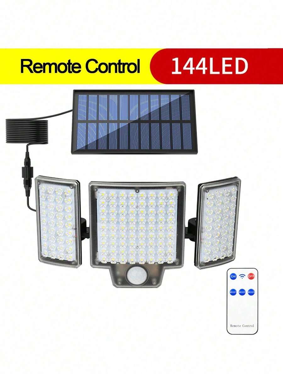 1pc 280LED/144LED Three-Head Solar Split Wall Lamp (With Remote Control ...