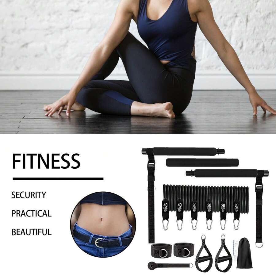 11-Piece Yoga Stick Stretch Pilates Stick, Enhanced Pilates Rope With ...
