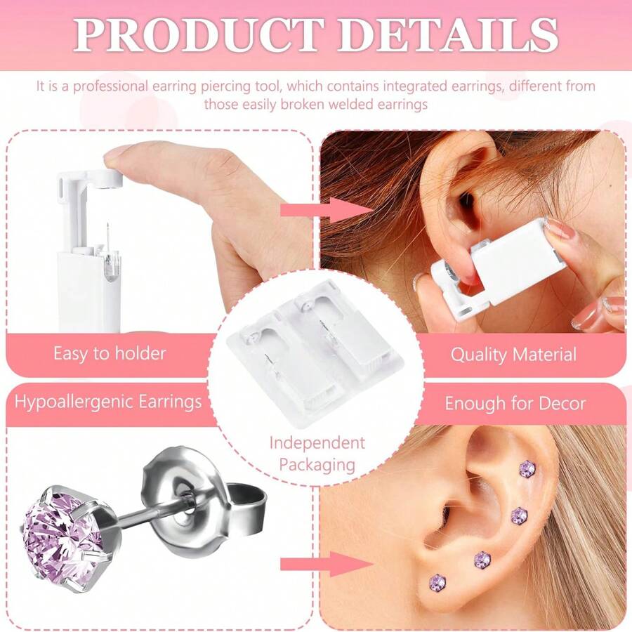8 Pieces Self Ear Piercing Kits Tool,Disposable Ear Piercing Gun With ...