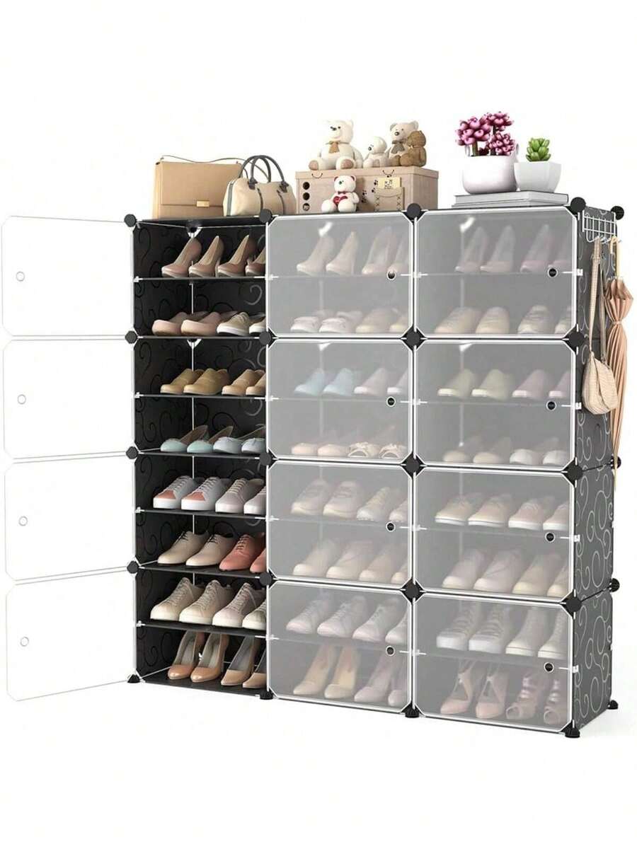 Portable Shoe Rack Organizer With Door, 48 Pairs Shoe Storage Cabinet ...