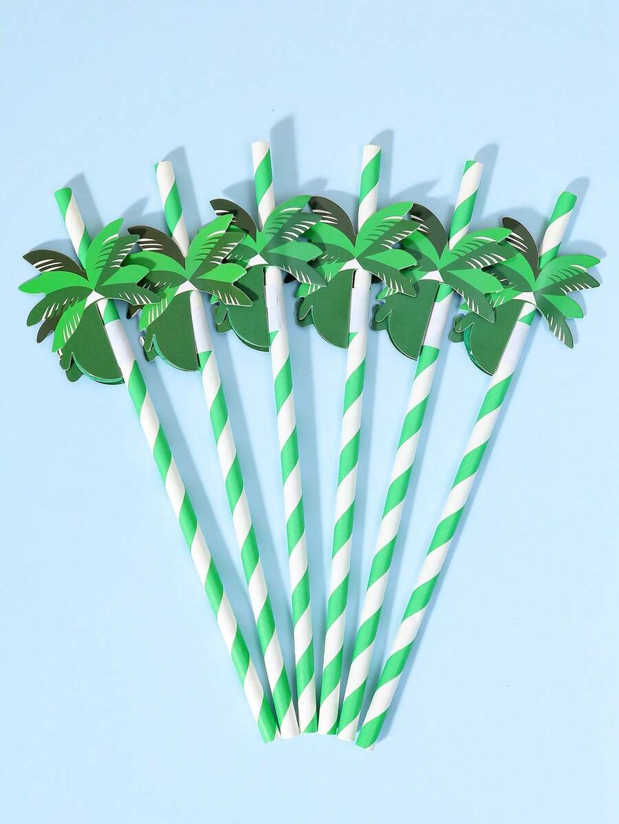 12Pcs Coconut Tree Honeycomb Paper Straws, Disposable Straws For Theme ...