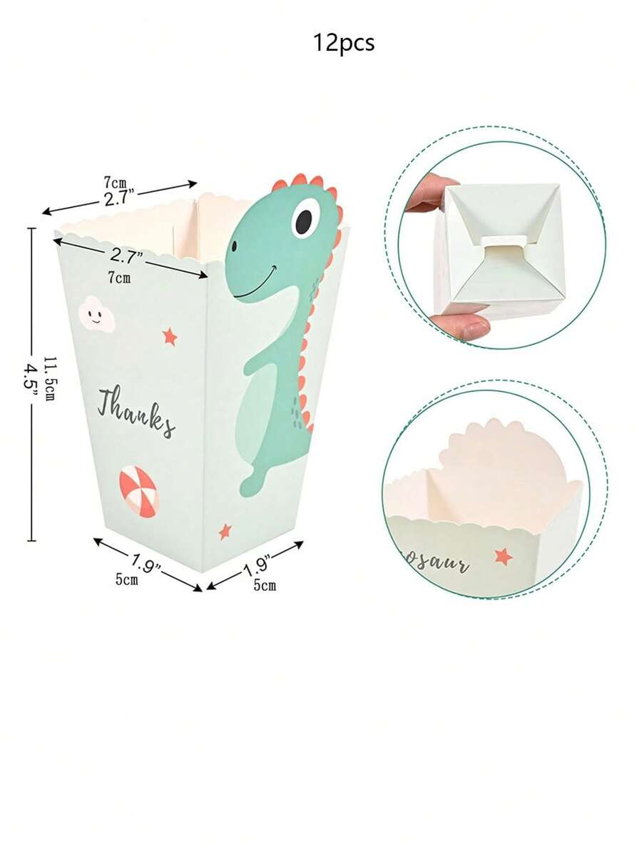 12pcs Cute Dinosaur Popcorn Boxes, Birthday Party, Theme Decoration ...