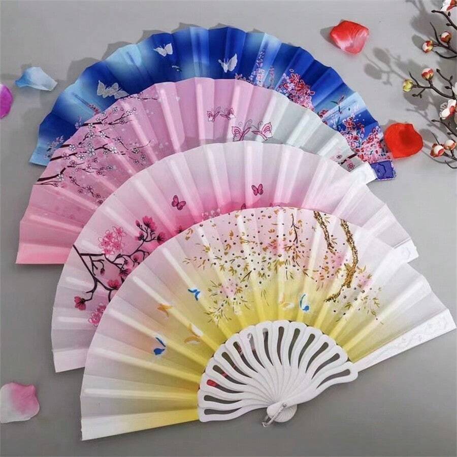 12 Pieces Of Mixed Color Suit Curved Pole Peach Blossom Fan Princess ...