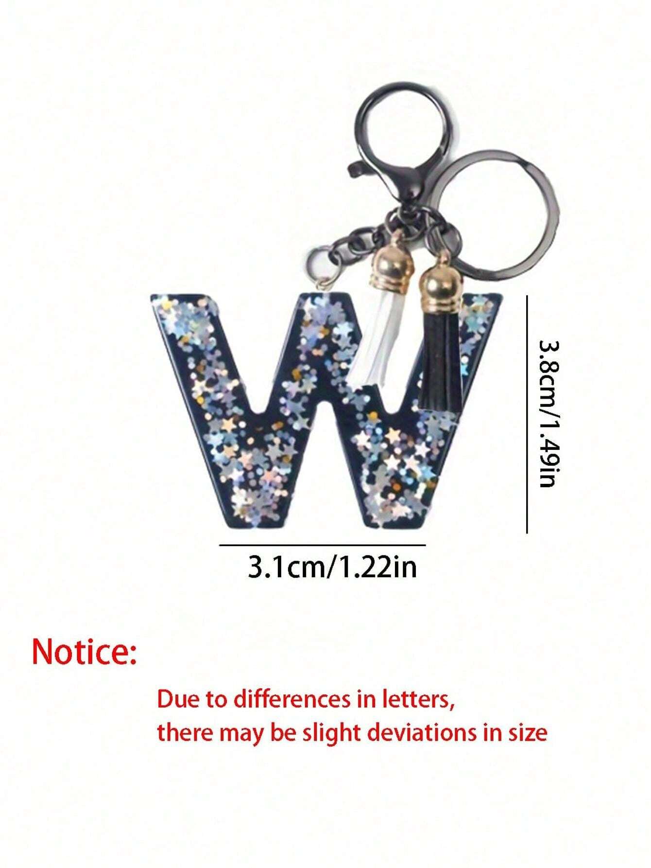 1pc A-Y Alphabet Initial Letter Keychain Cute Star Sequins Resin Key ...