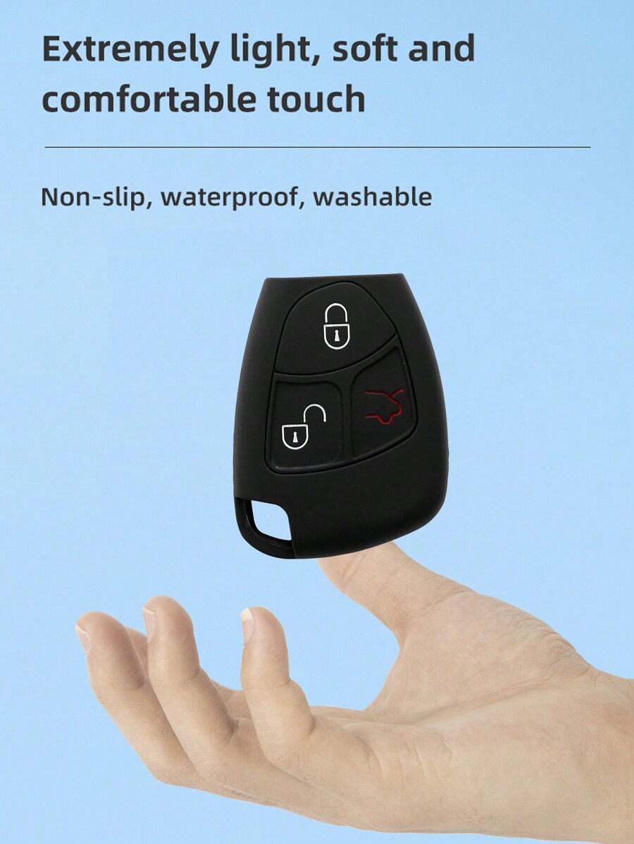 1pc Black Silicone Car Key Protective Cover For 3-Button Smart Mercedes ...