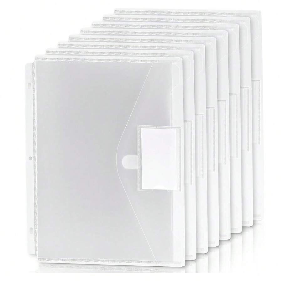 8 Pack Binder Pockets For 3 Ring Binder, Clear Binder Folders With Hook ...