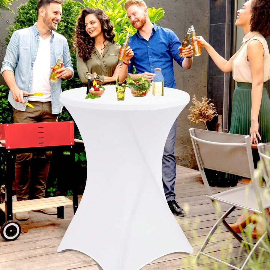 1pc 24 Inch White/Black Spandex Cocktail Tablecloth, Suitable For Bar ...