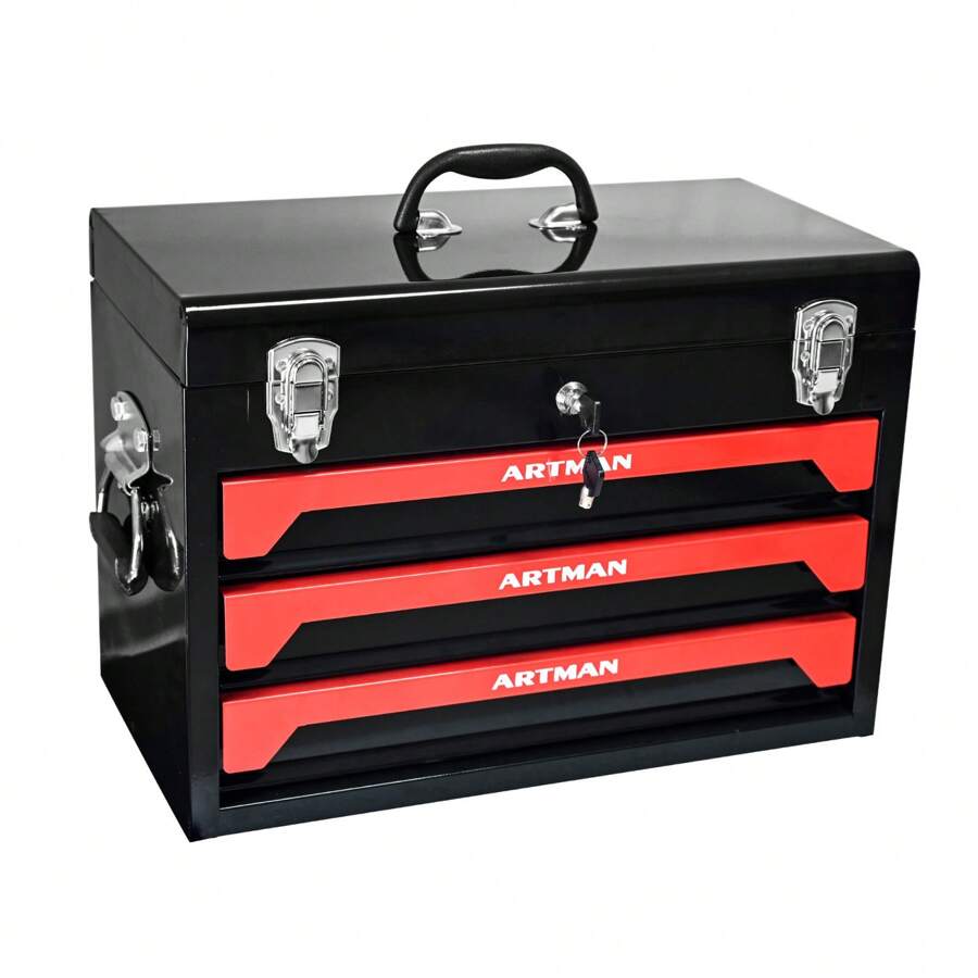 Steel 3-Drawer Tool Box With Key Locking And Ball Bearing Slide - Black ...