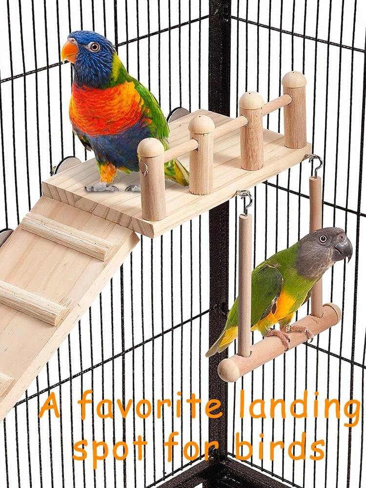 1pc, Natural Wood Bird Playground, Parrot Perch Playstand Play, Gym ...
