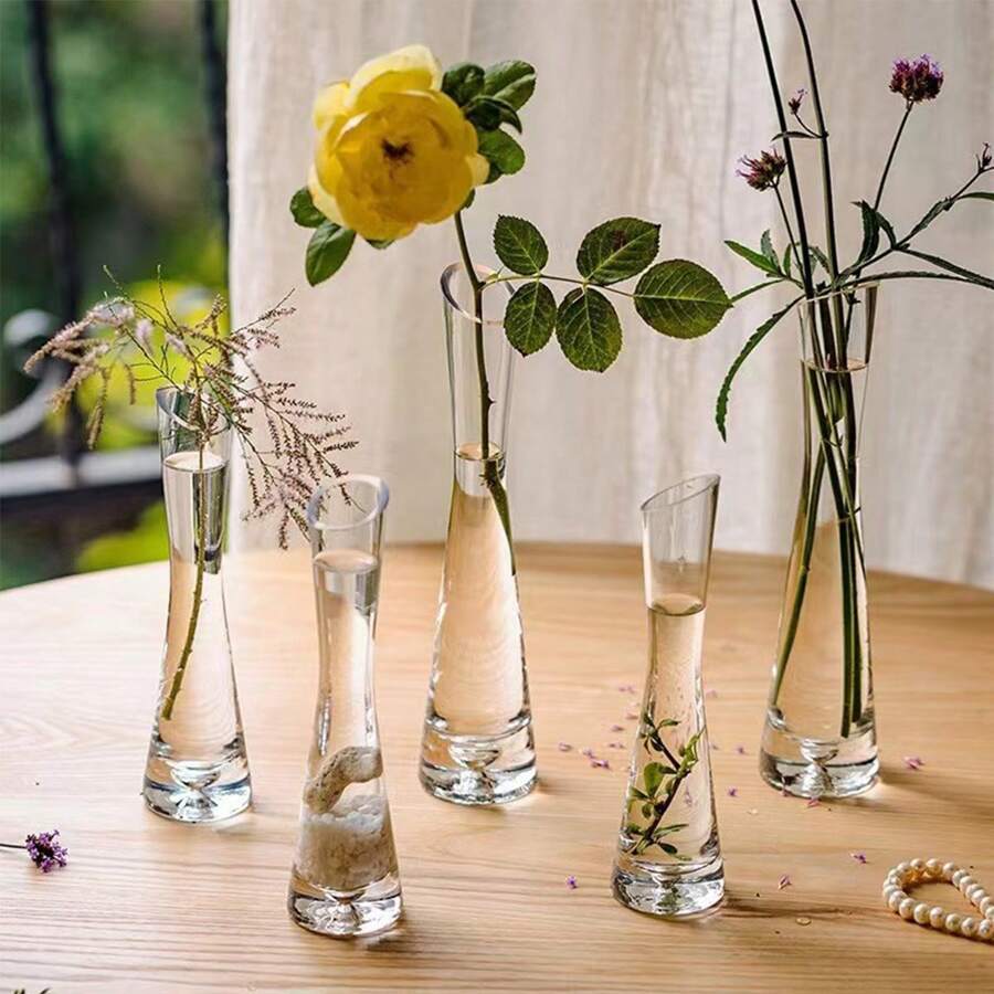 1pc Clear Glass Mini Vase With Single Flower Holder Home Decoration ...